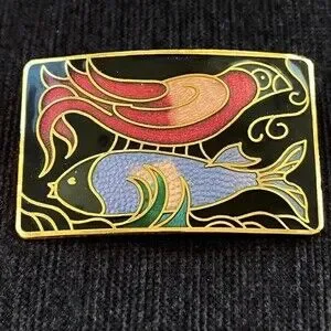 Jewelry | Cloisonne Pin With Bird And Fish Motif Gold Tone Setting ...